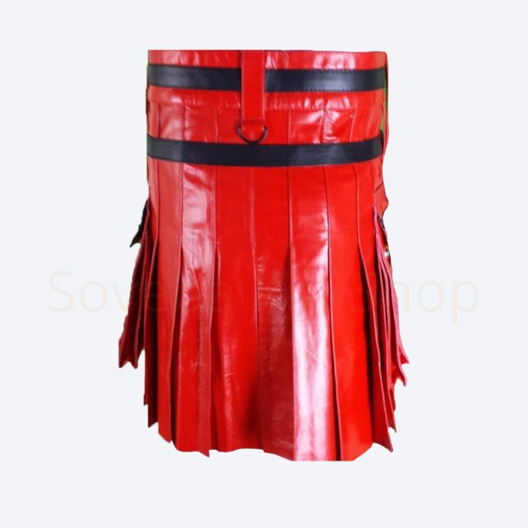 Red And Black Leather Fashion Kilt | Custom made kilt | Soveba Kilt