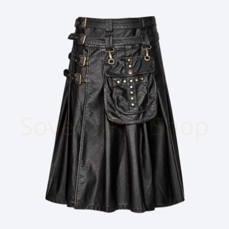 Mens Gothic Leather Kilt - Gothic Steampunk Rave Kilts