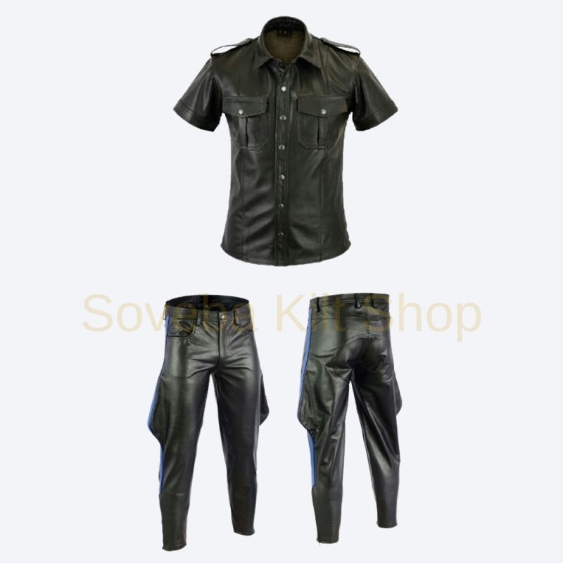 Black Leather Breeches Uniform - Men Custom Made Uniform - SovebaKilt