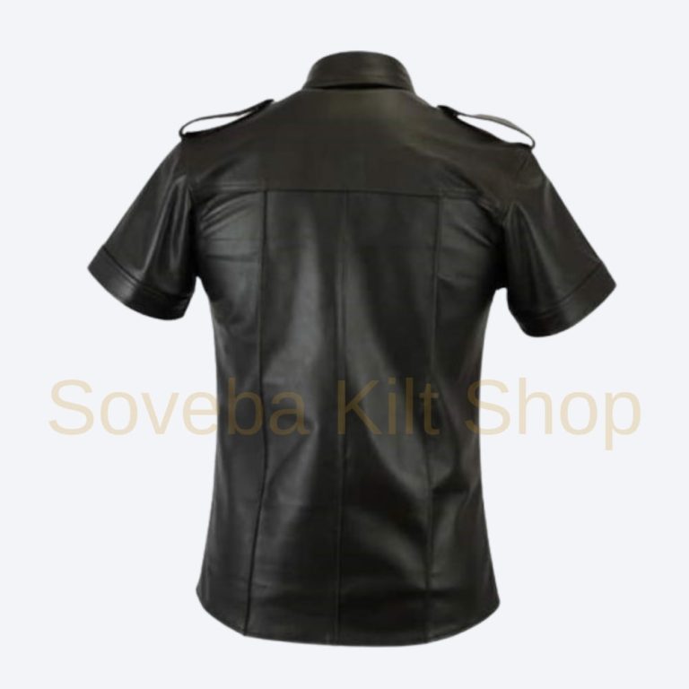 Black Leather Police Shirt - Half Sleeves Police, Uniform Shirt ...