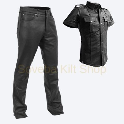 Black Leather Uniform - Real Leather Made Uniform - Soveba Kilt Shop