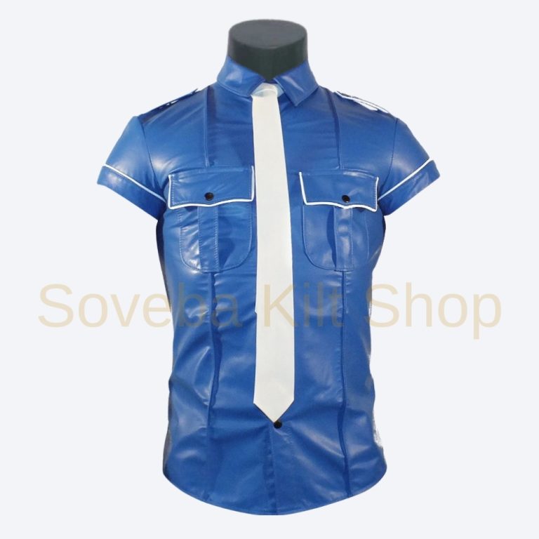 Black Leather Police Shirt - Half Sleeves Police, Uniform Shirt ...