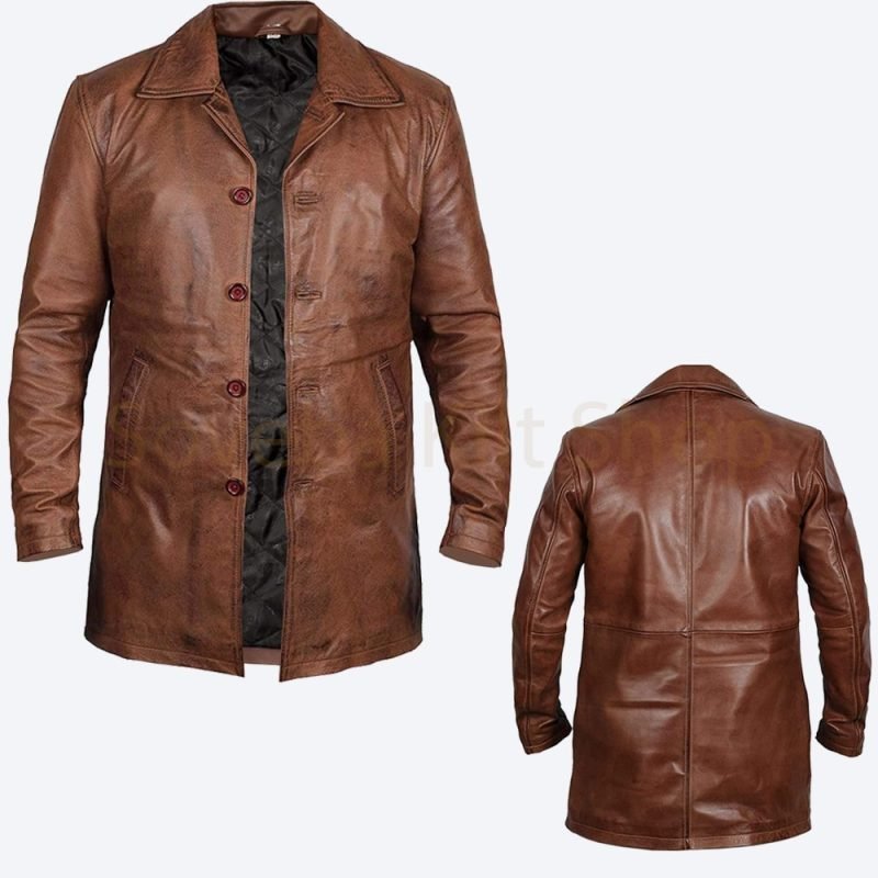 Mens Brown Leather Car Coat