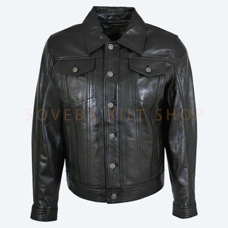 Black Denim Leather Jacket Jeans Style | Four Pockets