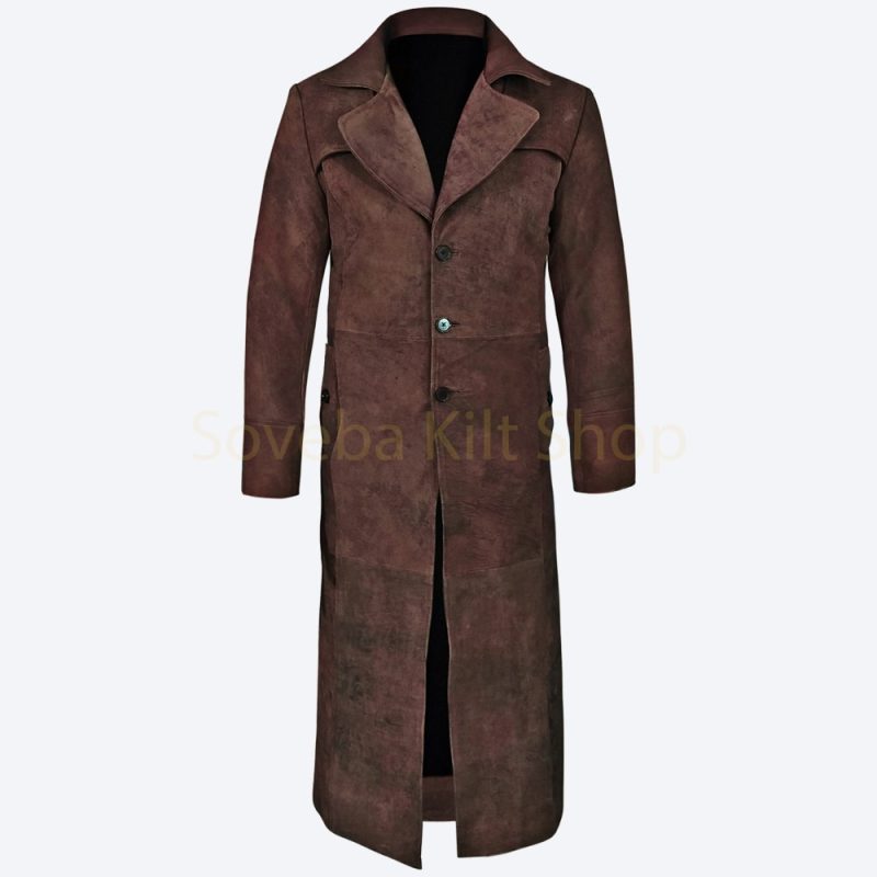 Mens Suede Leather Duster Coat