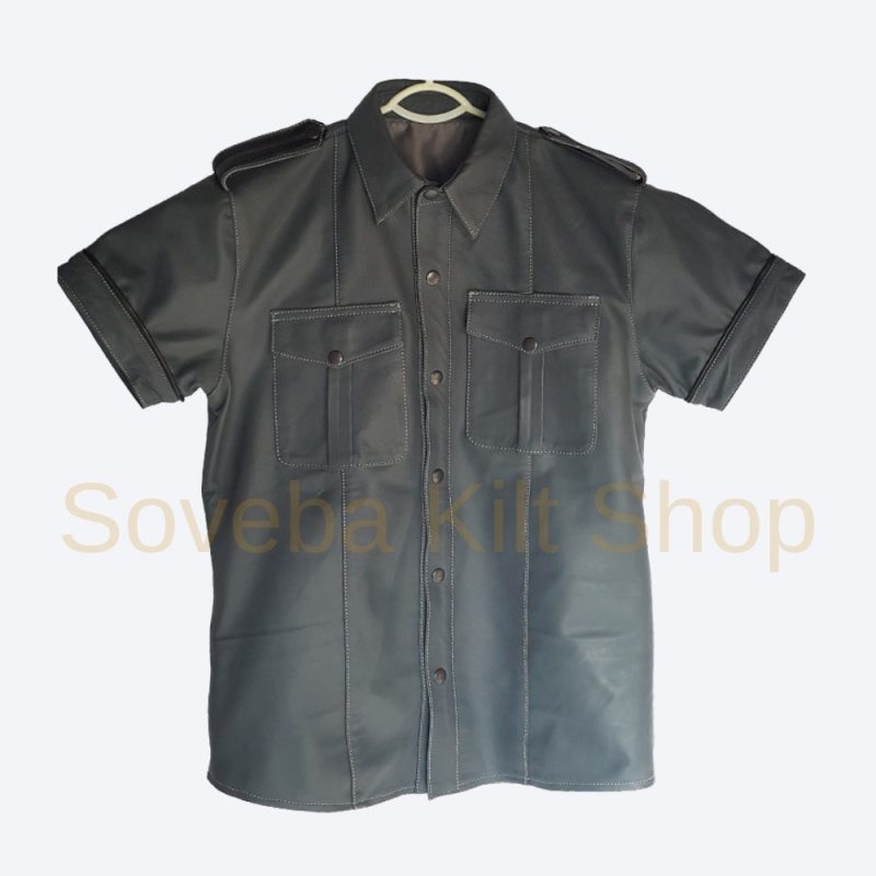 Black And Grey Leather police, Uniform Shirt - Soveba Kilt Shop