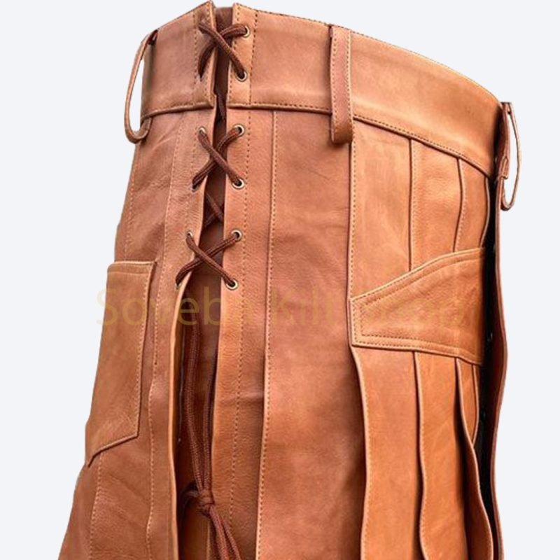 Brown Leather Kilt | Real Leather Made Scottish Kilt With Back Pockets