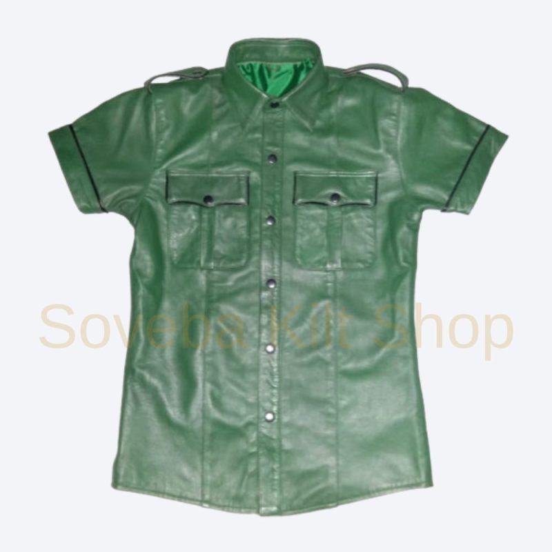 Black Leather Police Shirt - Half Sleeves Police, Uniform Shirt ...