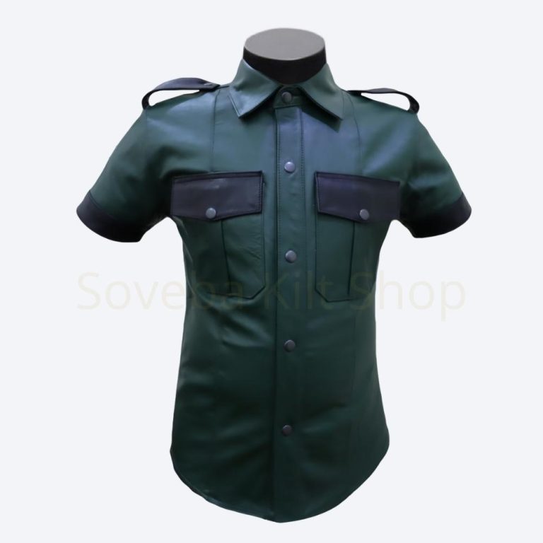 Black Leather Police Shirt - Half Sleeves Police, Uniform Shirt ...