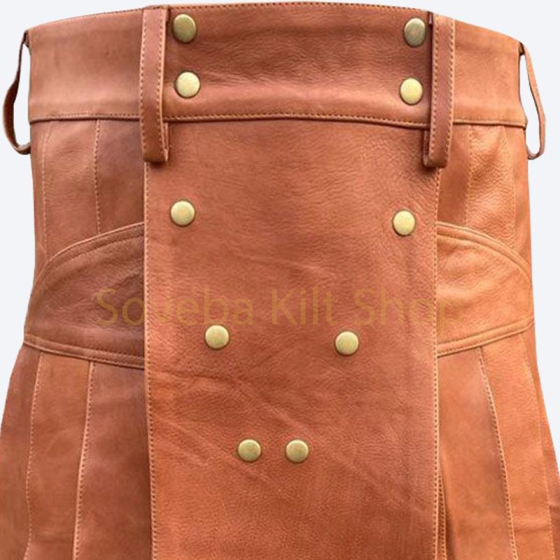 Brown Leather Kilt | Real Leather Made Scottish Kilt With Back Pockets