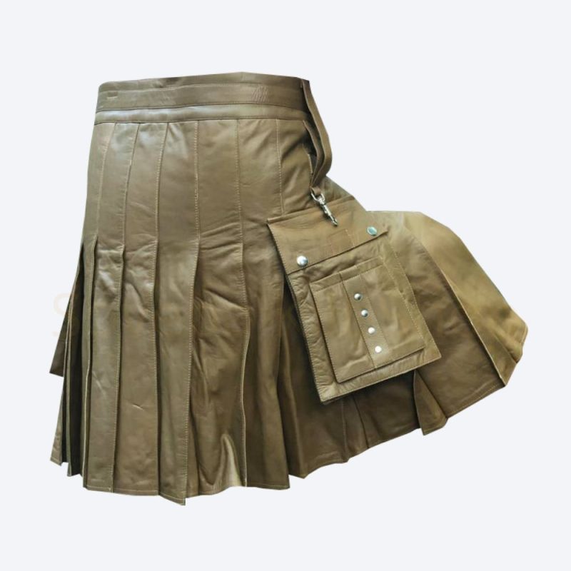 Boxed Pockets Leather Utility Kilt