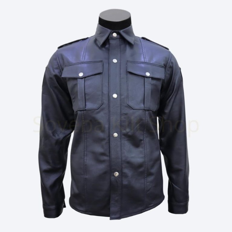 Black Leather Police Shirt - Half Sleeves Police, Uniform Shirt ...
