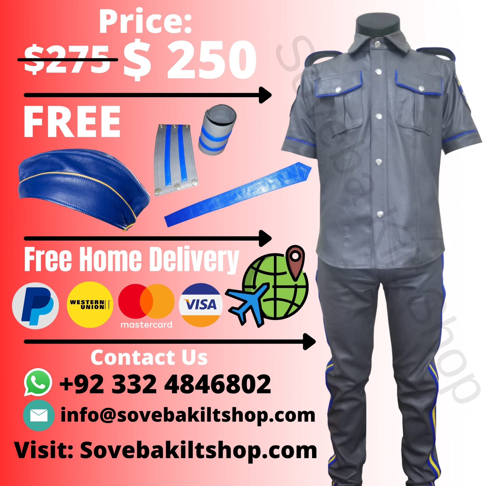 Gray Leather Cop Uniform | Buy Mens Leather Uniforms