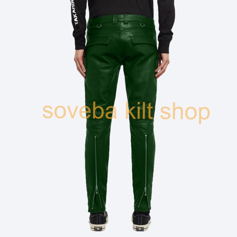 Men Green Leather Pant - Custom Made Leather Pant For Men