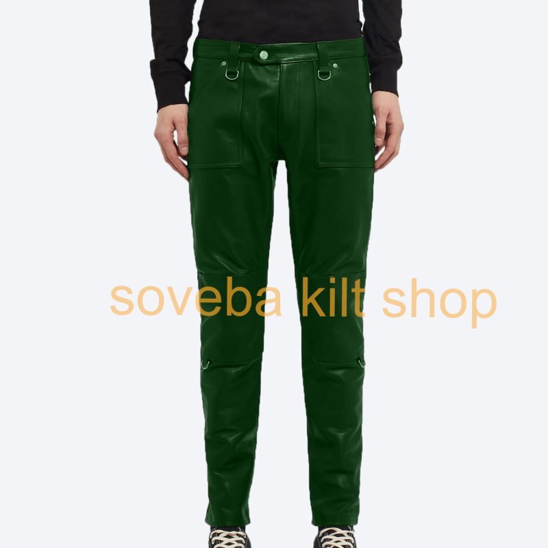 Men Green Leather Pant - Custom Made Leather Pant For Men