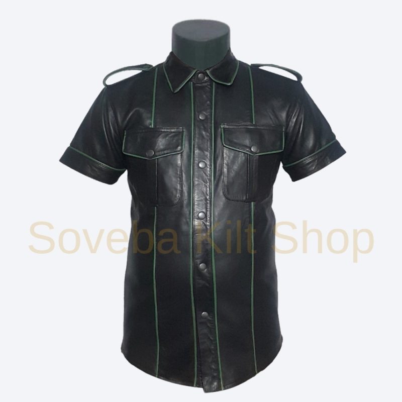 Black And Grey Leather police, Uniform Shirt - Soveba Kilt Shop