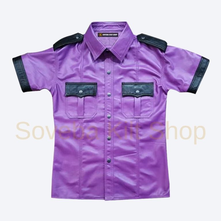 Black Leather Police Shirt - Half Sleeves Police, Uniform Shirt ...