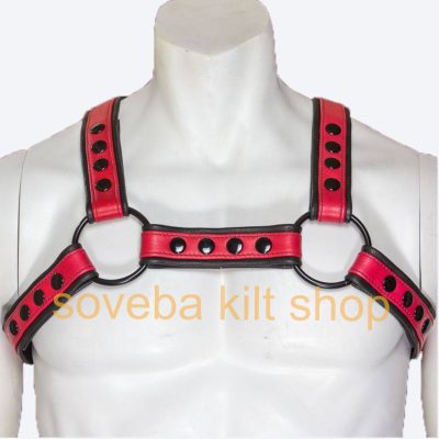 Mens Red Leather Harness - Red Chest Fashion Leather Harness