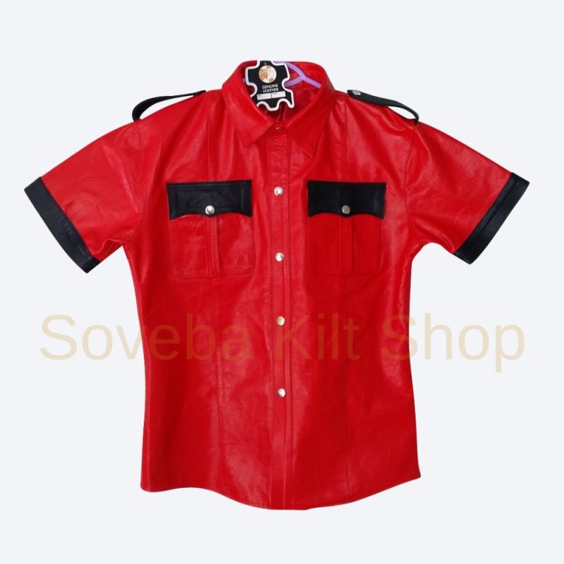 Black Leather Police Shirt - Half Sleeves Police, Uniform Shirt ...