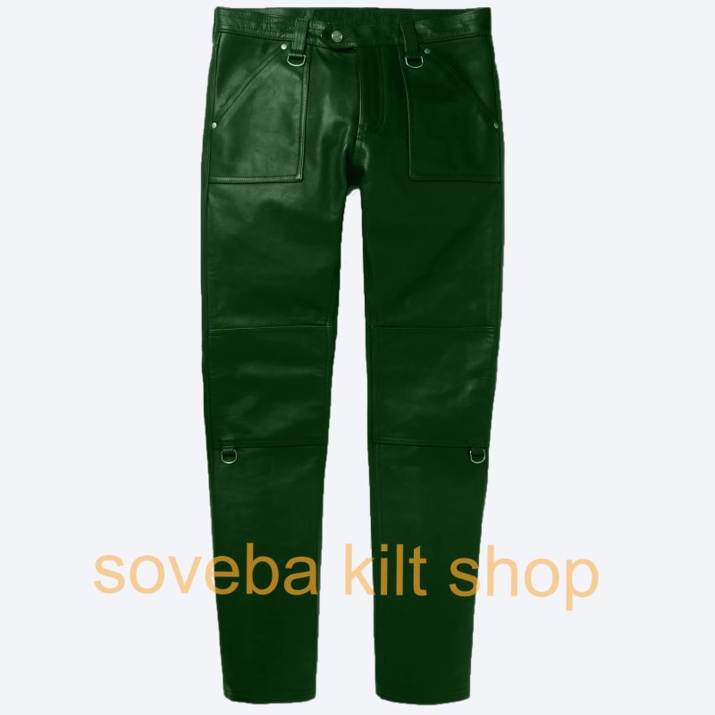 Men Green Leather Pant - Custom Made Leather Pant For Men