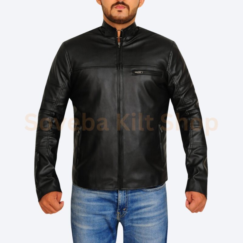 Mens Simple Black Cafe Race Leather Jacket – 100% Original Leather