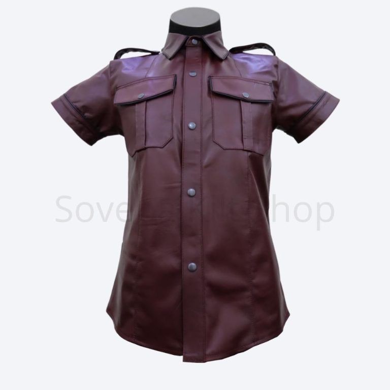 Black Leather Police Shirt - Half Sleeves Police, Uniform Shirt ...