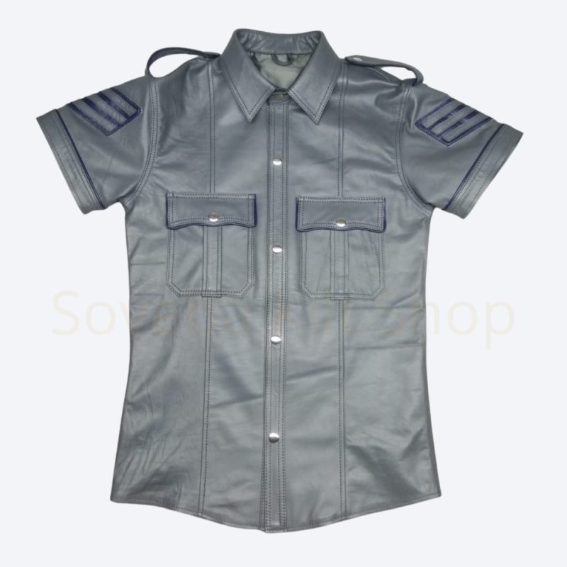 Dark Gray Police Leather Shirt