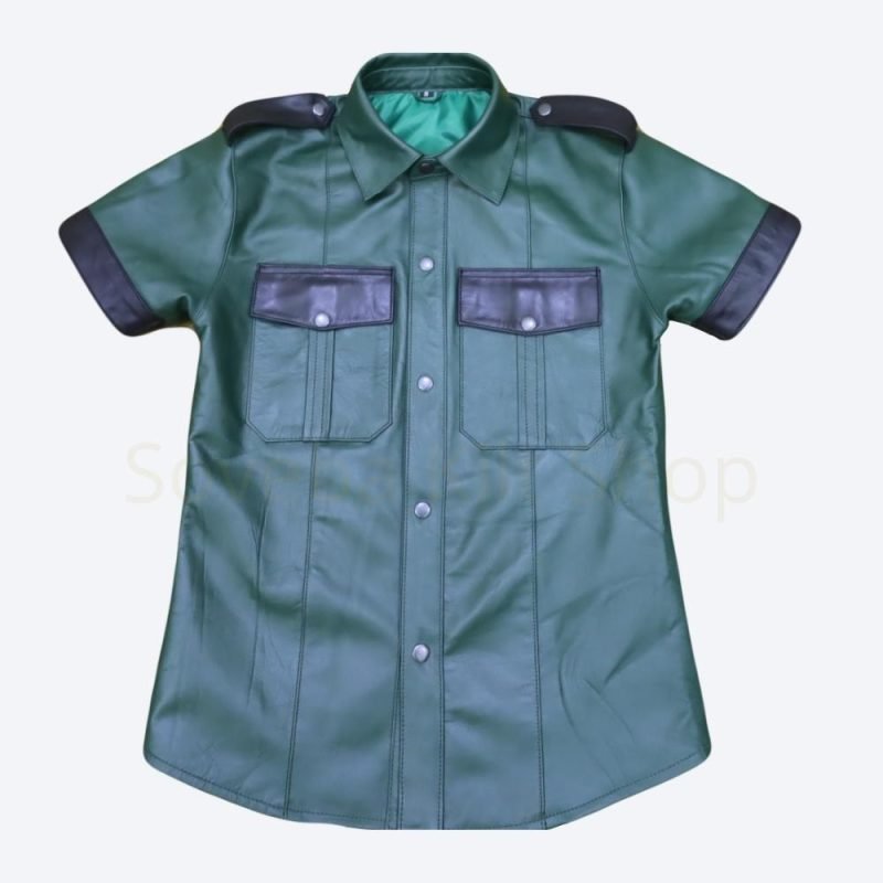 Black Leather Police Shirt - Half Sleeves Police, Uniform Shirt ...