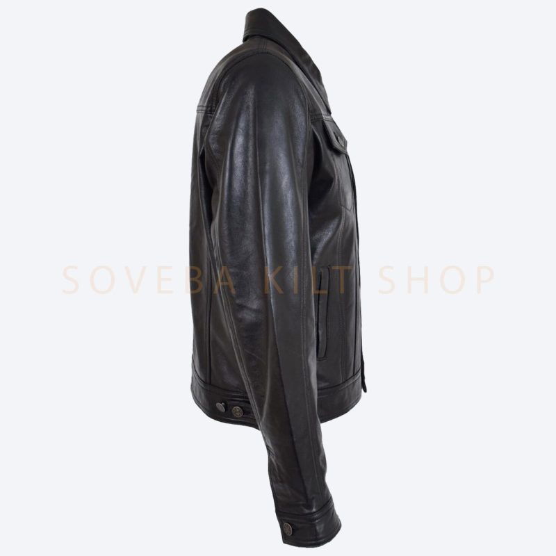 Black Denim Leather Jacket Jeans Style | Four Pockets