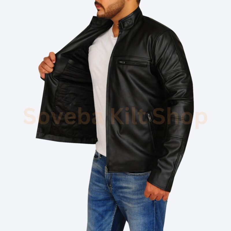 Mens Simple Black Cafe Race Leather Jacket – 100% Original Leather