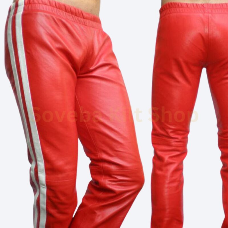 Red Leather Tracksuit Pant / Trouser And Black Leather Bomber Jacket ...