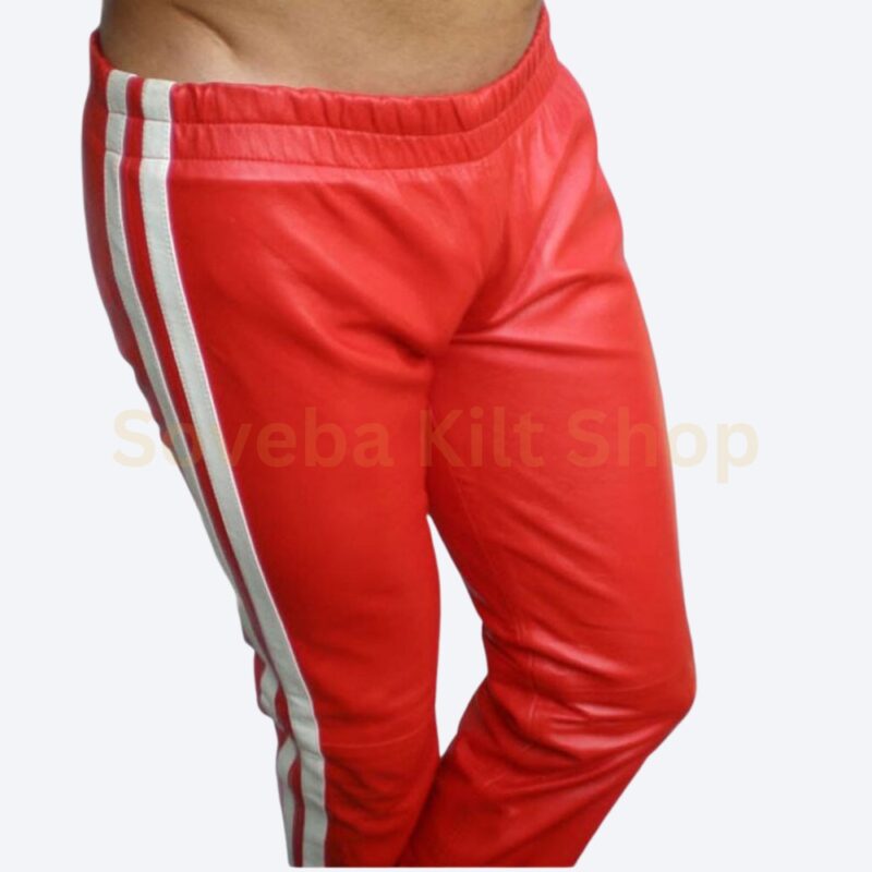 Red Leather Tracksuit Pant / Trouser And Black Leather Bomber Jacket ...